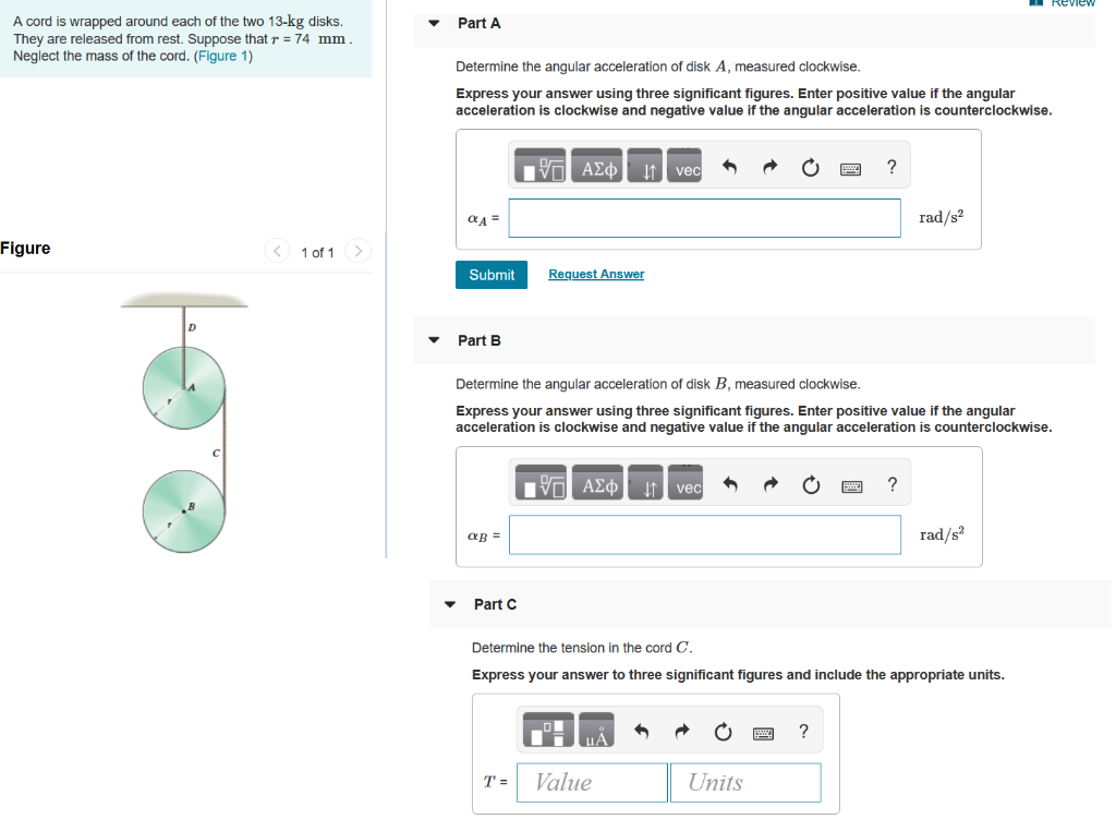 Solved REVIEW Part A A cord is wrapped around each of the | Chegg.com