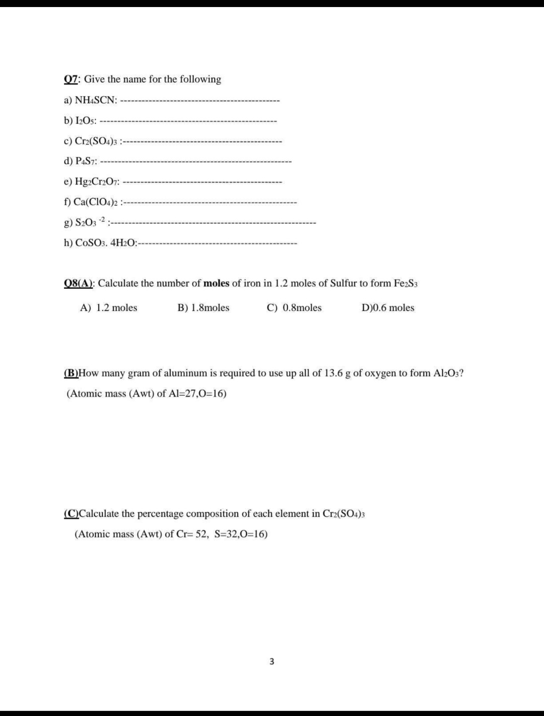 Solved Q7: Give the name for the | Chegg.com