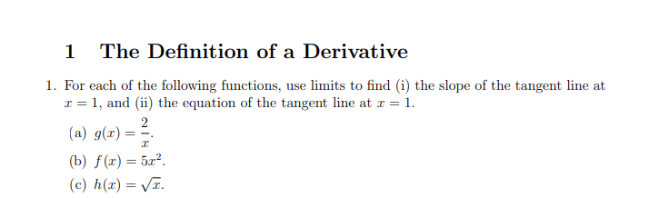 Solved The Definition of a Derivative T 1. For each of the | Chegg.com