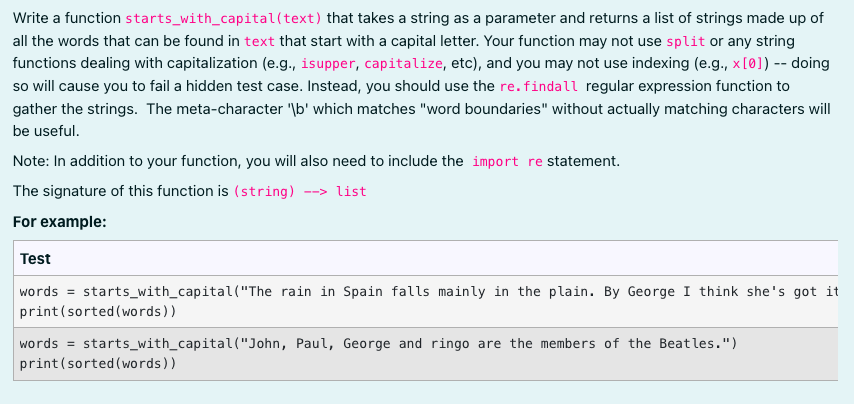 Solved Write a function starts_with_capital(text) that takes | Chegg.com