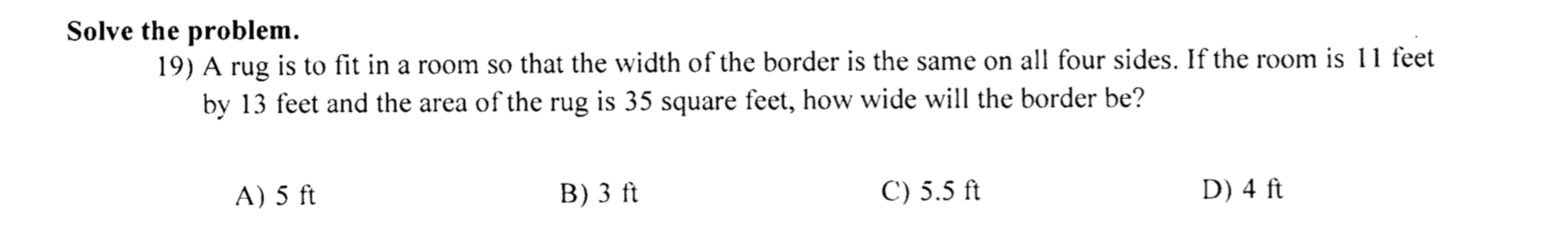 Solved Solve the problem. 19) A rug is to fit in a room so | Chegg.com