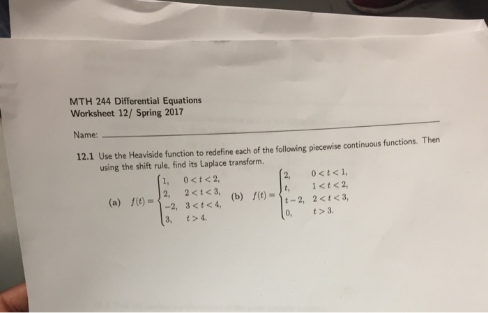 Solved Use the Heaviside function to redefine each of the | Chegg.com