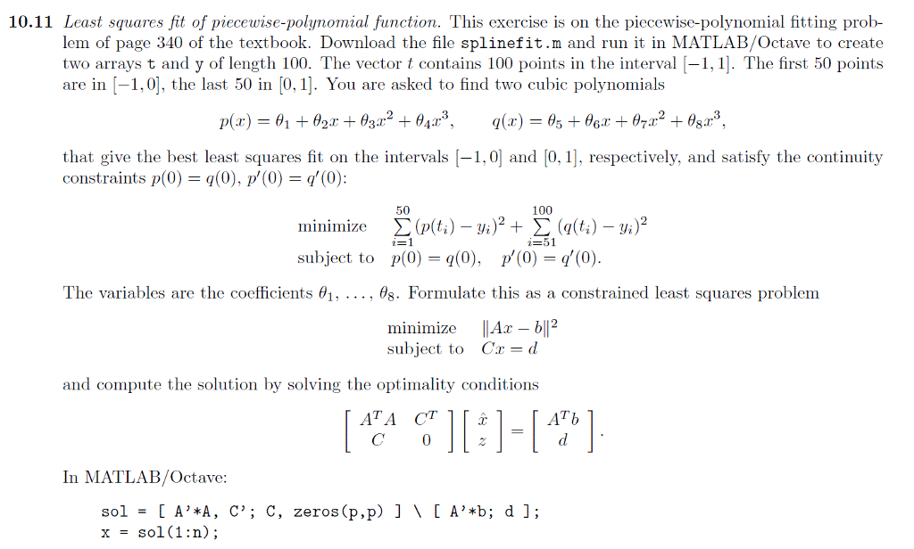 Solve.In.Matlab 10.11 Least squares fit of | Chegg.com