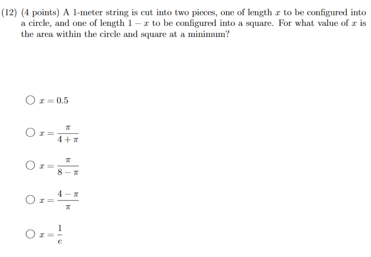 Solved 12) (4 points) A 1-meter string is cut into two | Chegg.com