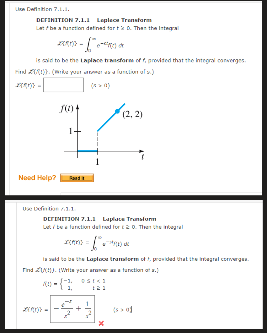 Solved DEFINITION 7.1.1 Laplace Transform Let f be a | Chegg.com