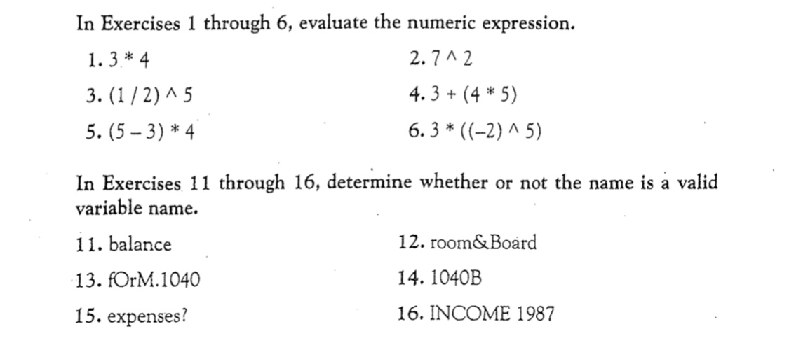 Solved In Exercises 1 through 6, evaluate the numeric | Chegg.com