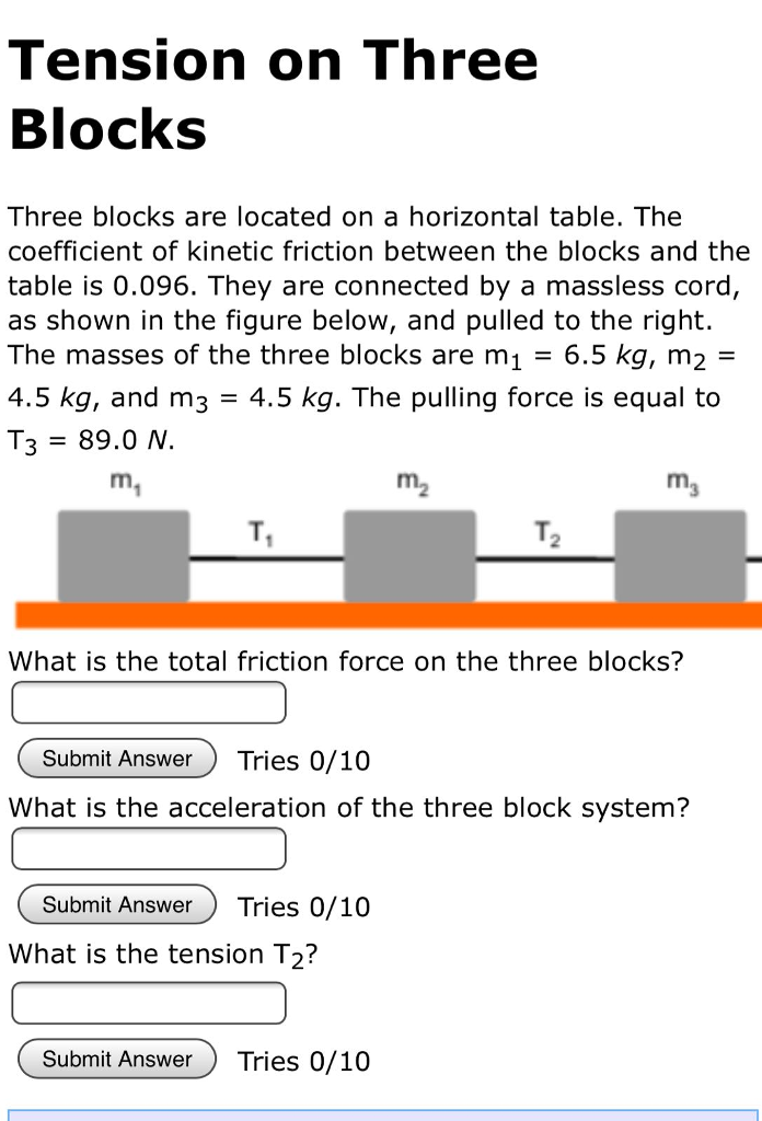 Solved Tension on Three Blocks Three blocks are located on a | Chegg.com