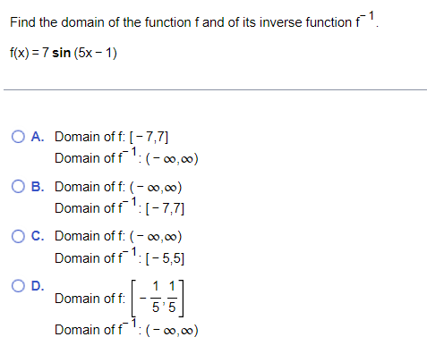 Solved Find the domain of the function f and of its inverse | Chegg.com