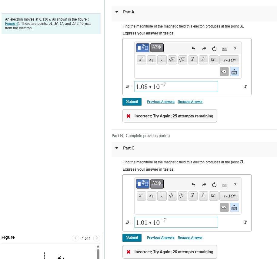 Solved Part A An electron moves at \( 0.130 ﻿c \) ﻿as shown | Chegg.com