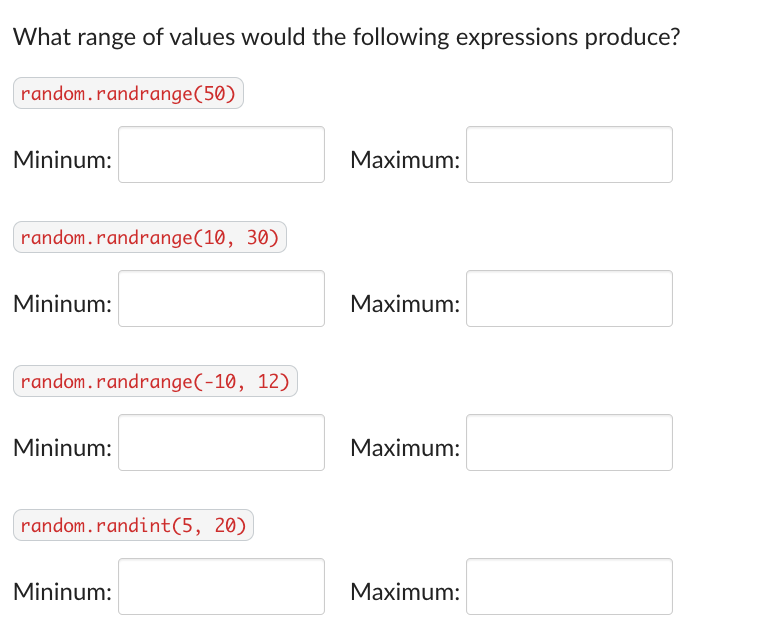 Solved What range of values would the following expressions | Chegg.com