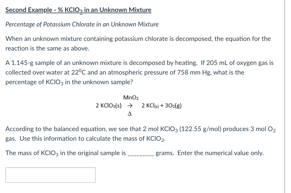 Solved Second Example - % KClO3 in an Unknown Mixture | Chegg.com