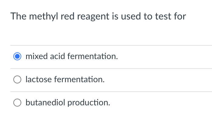 Solved The methyl red reagent is used to test for mixed acid | Chegg.com