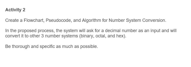 Activity 2 Create a Flowchart, Pseudocode, and | Chegg.com
