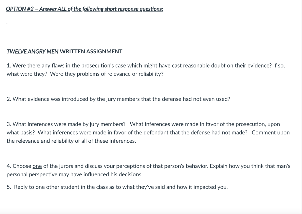 Solved OPTION #2 - Answer ALL of the following short | Chegg.com