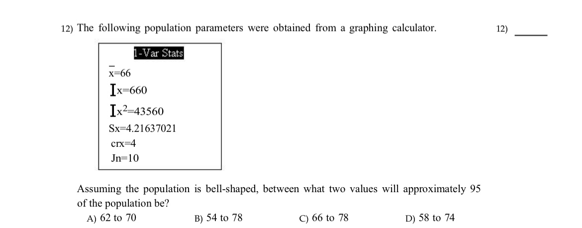 Solved 12 The Following Population Parameters Were Obtained