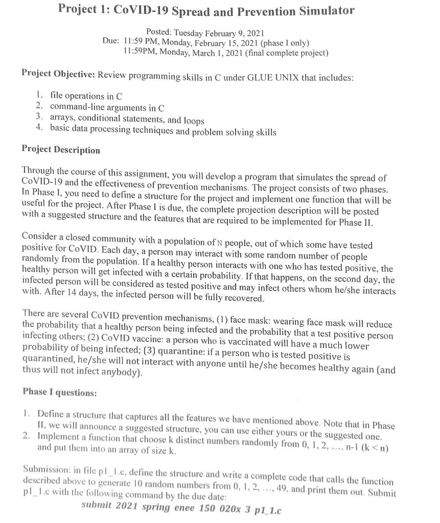 Solved Project 1: CoVID-19 Spread and Prevention Simulator | Chegg.com