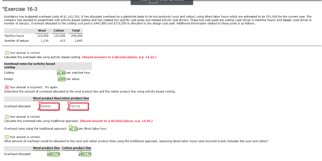 Solved Exercise 16-3 EcoFabrics has budgeted overhead costs | Chegg.com