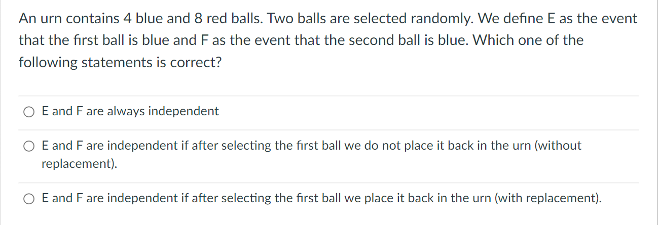 Solved An urn contains 4 blue and 8 red balls. Two balls are | Chegg.com