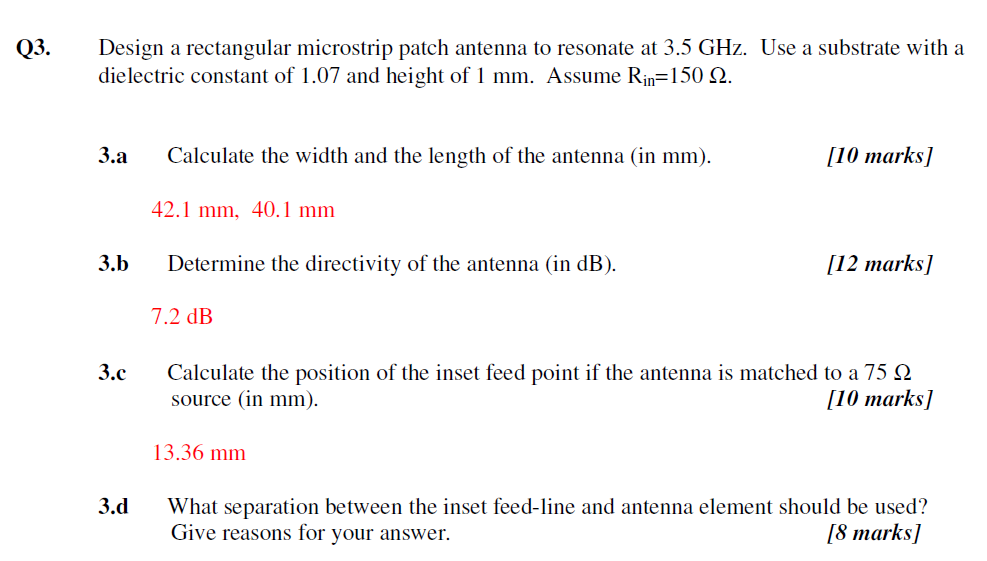 Solved Q3. Design a rectangular microstrip patch antenna to | Chegg.com