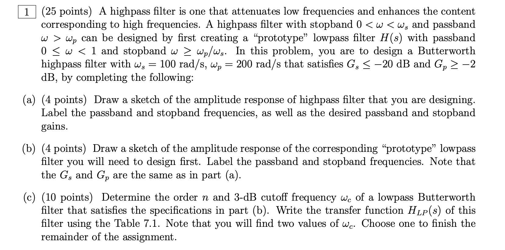 1 (25 points) A highpass filter is one that | Chegg.com