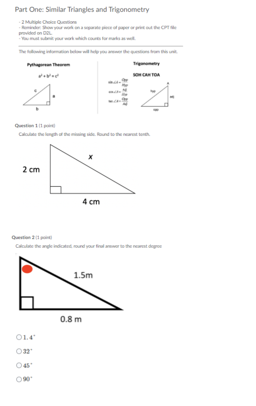 Solved Part One: Similar Triangles and Trigonometry - 2 | Chegg.com