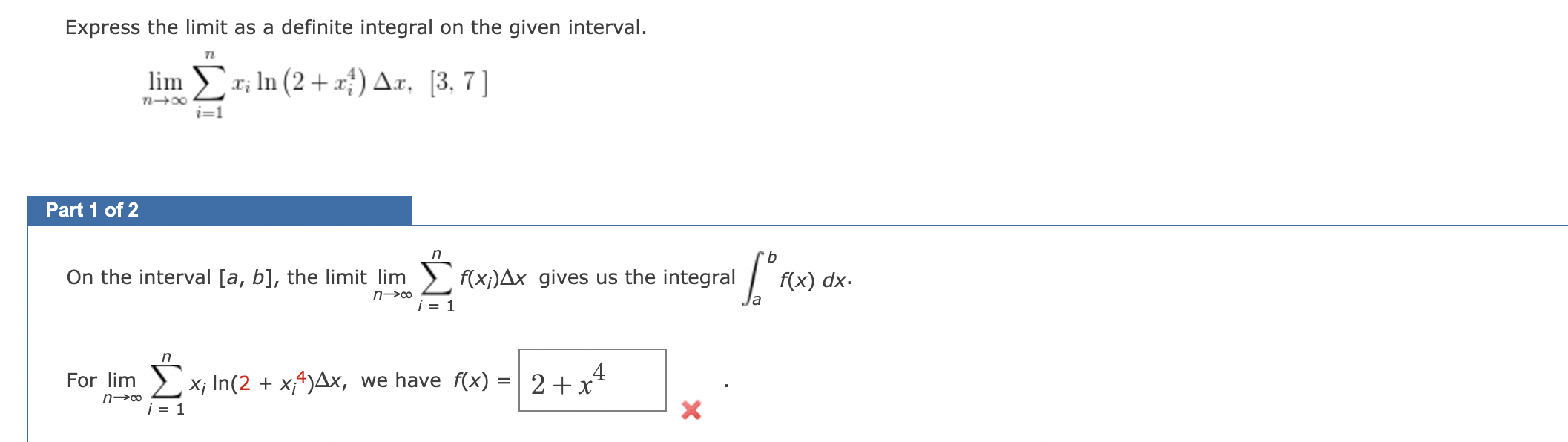 Solved Express the limit as a definite integral on the given | Chegg.com