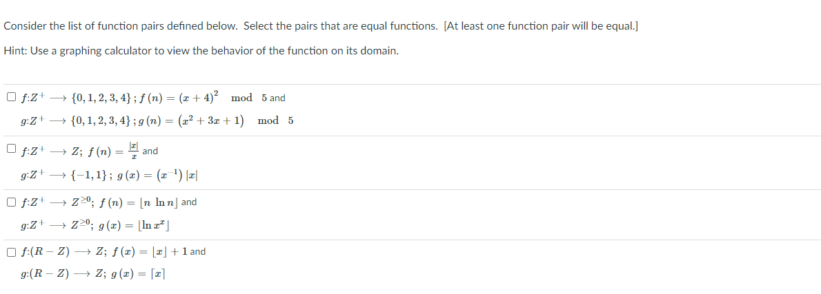 Solved Consider the list of function pairs defined below. | Chegg.com