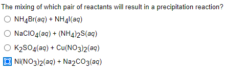 Solved The mixing of which pair of reactants will result in | Chegg.com
