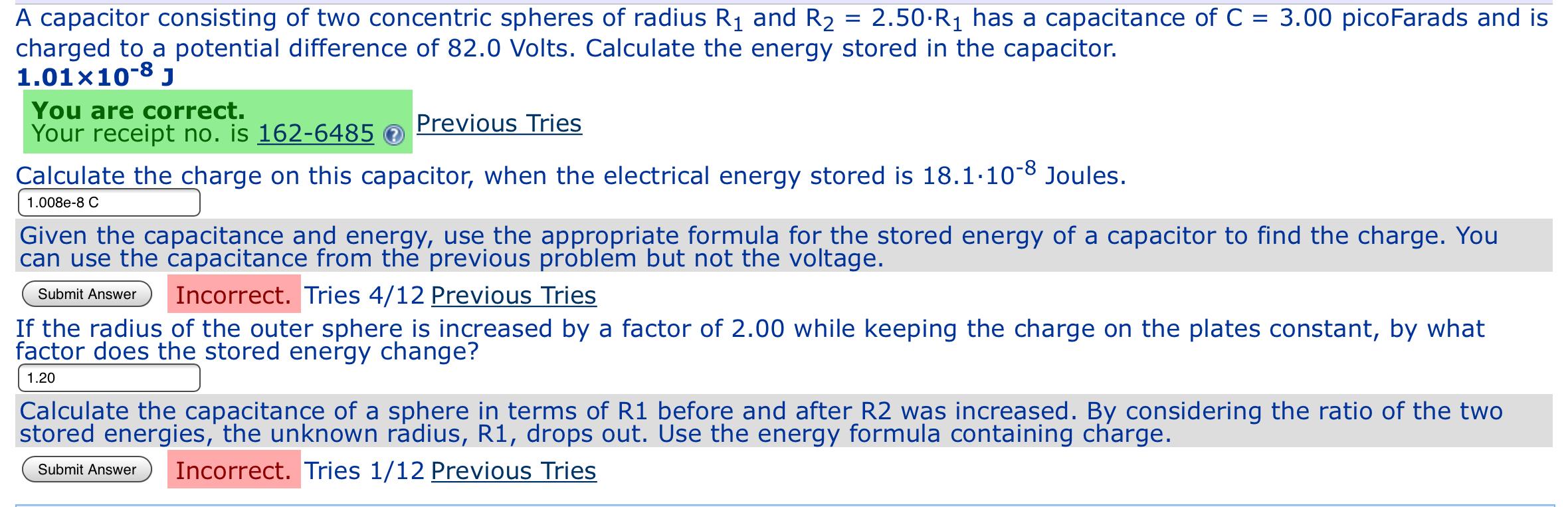 Solved A capacitor consisting of two concentric spheres of | Chegg.com