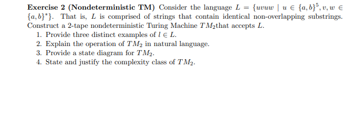 Solved Exercise 2 (Nondeterministic TM) Consider the | Chegg.com