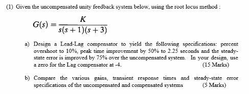 Solved 1) Given the uncompensated unity feedback system | Chegg.com