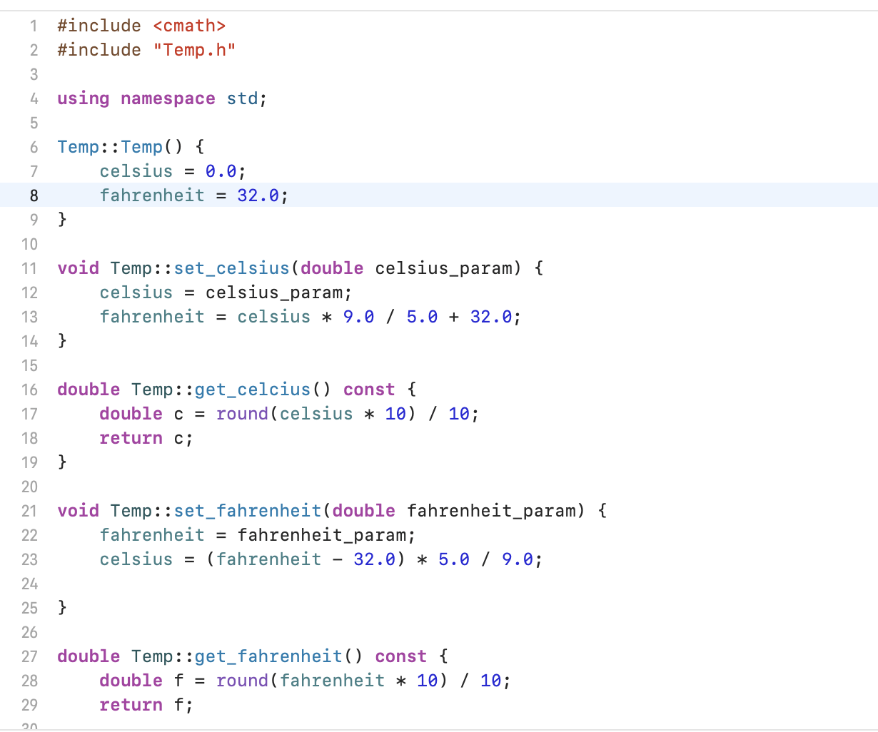 Solved For the Temp.cpp and Temp.h, add the proper changes | Chegg.com