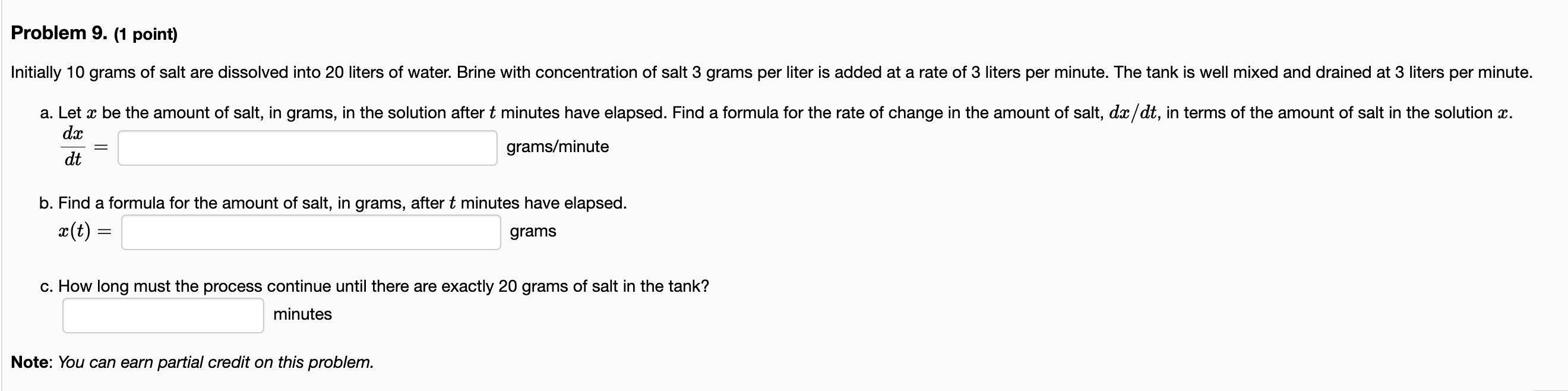 Solved Problem 9. (1 point) Initially 10 grams of salt are | Chegg.com