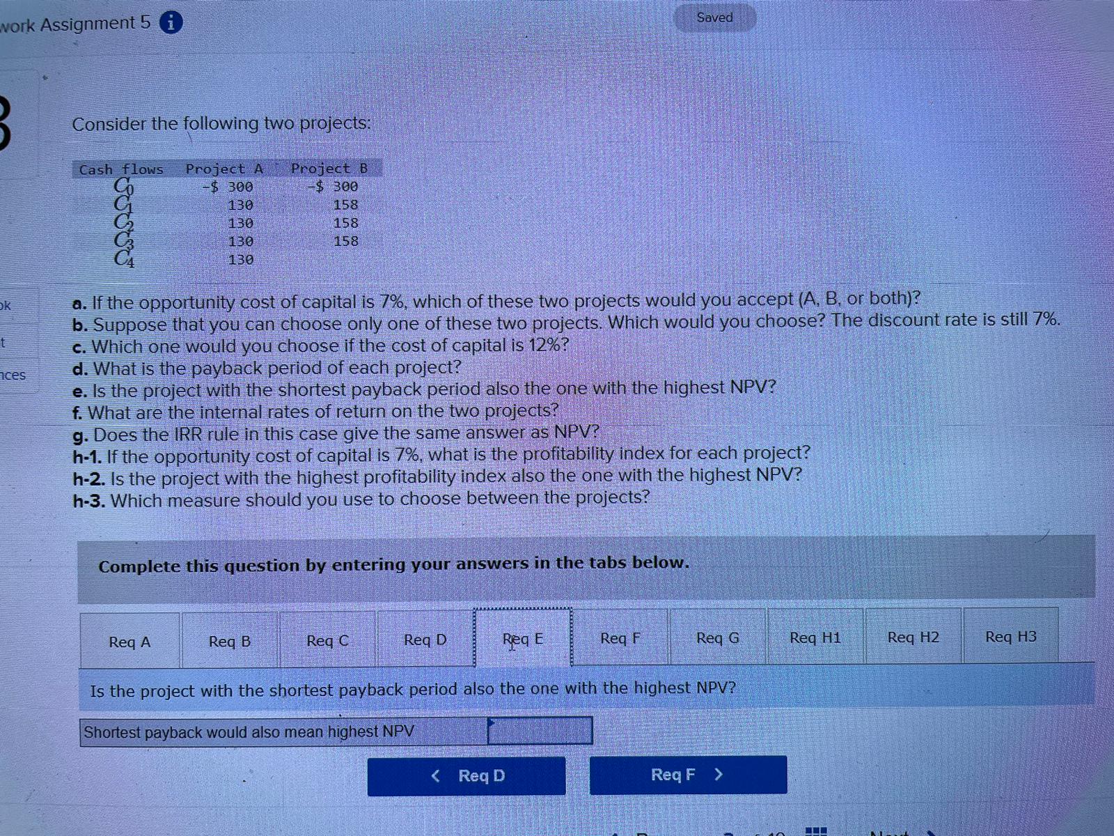 Solved Consider the following two projects: a. If the | Chegg.com