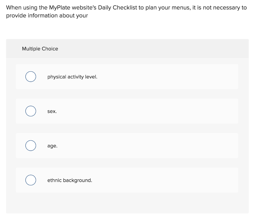 Solved When using the MyPlate website's Daily Checklist to | Chegg.com