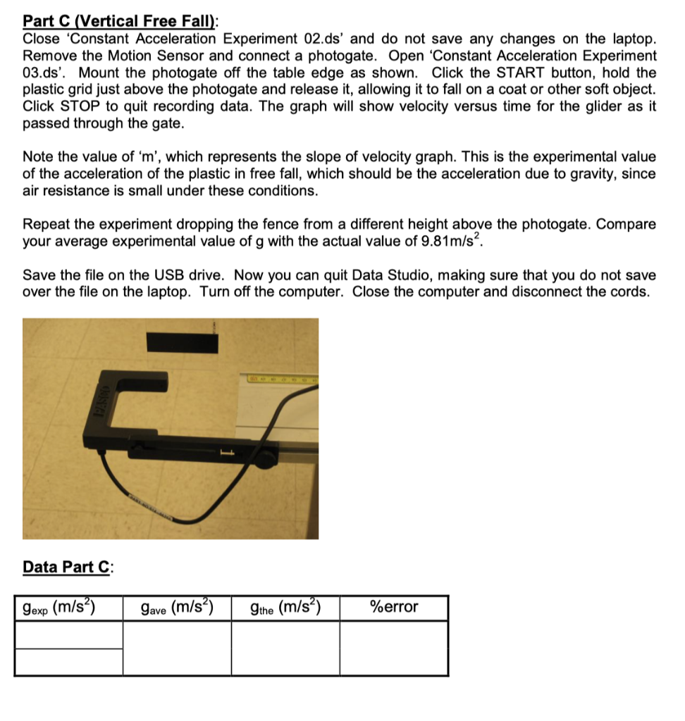 Solved Part C (Vertical Free Fall): Close 'Constant | Chegg.com