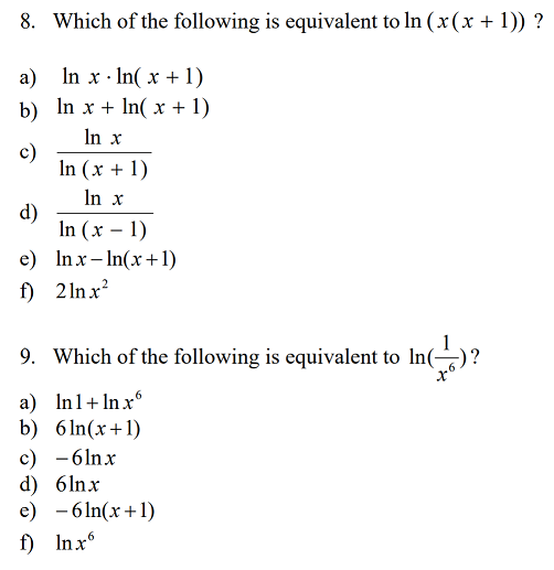 Solved 8. Which of the following is equivalent to ln (x(x | Chegg.com