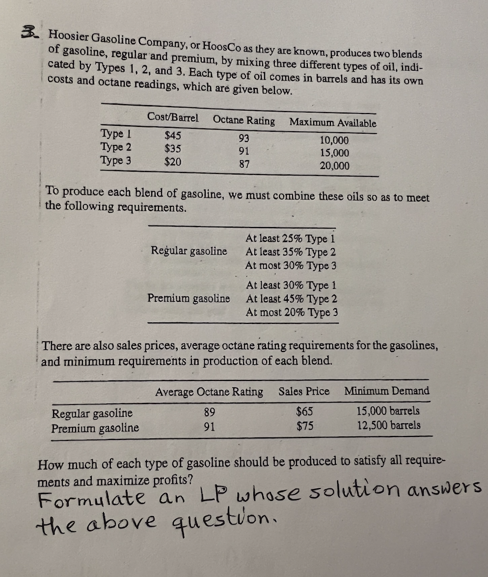 Solved 3- Hoosier Gasoline Company, or HoosCo as they are | Chegg.com