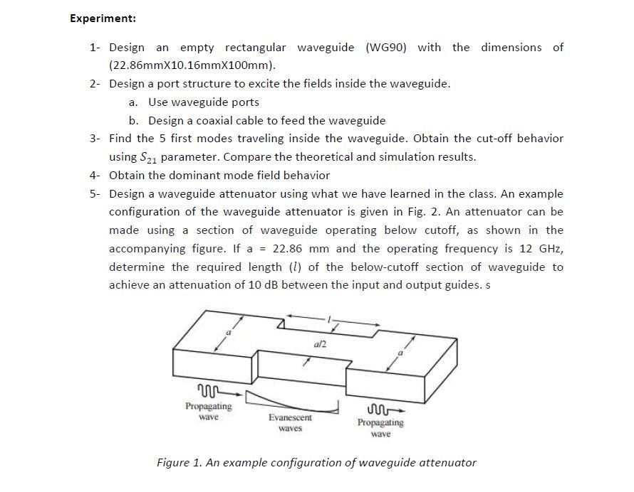 Experiment: 1- Design an empty rectangular waveguide | Chegg.com