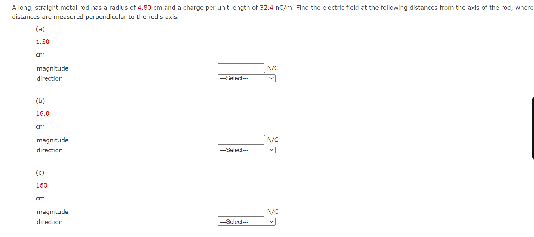 Solved A long, straight metal rod has a radius of 4.80 cm | Chegg.com