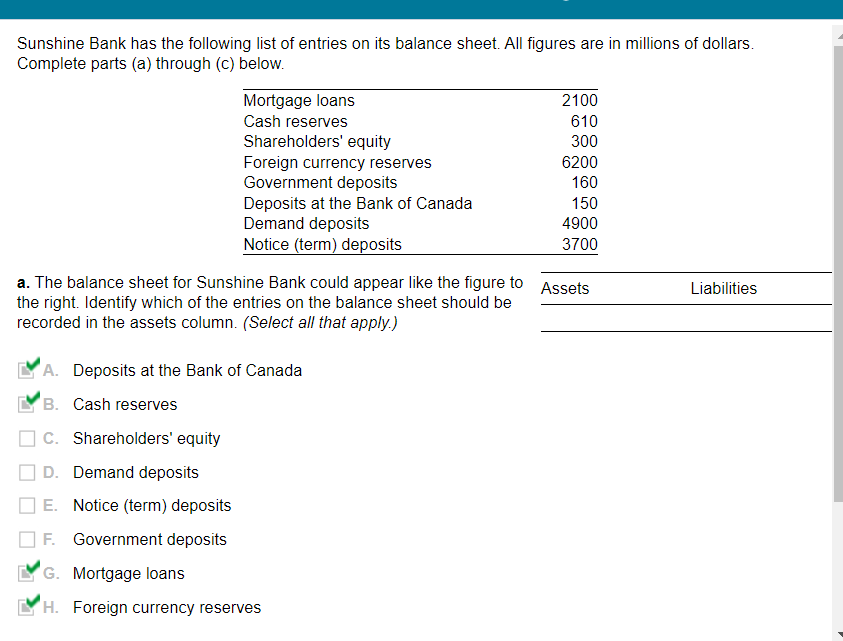 Solved Sunshine Bank has the following list of entries on | Chegg.com