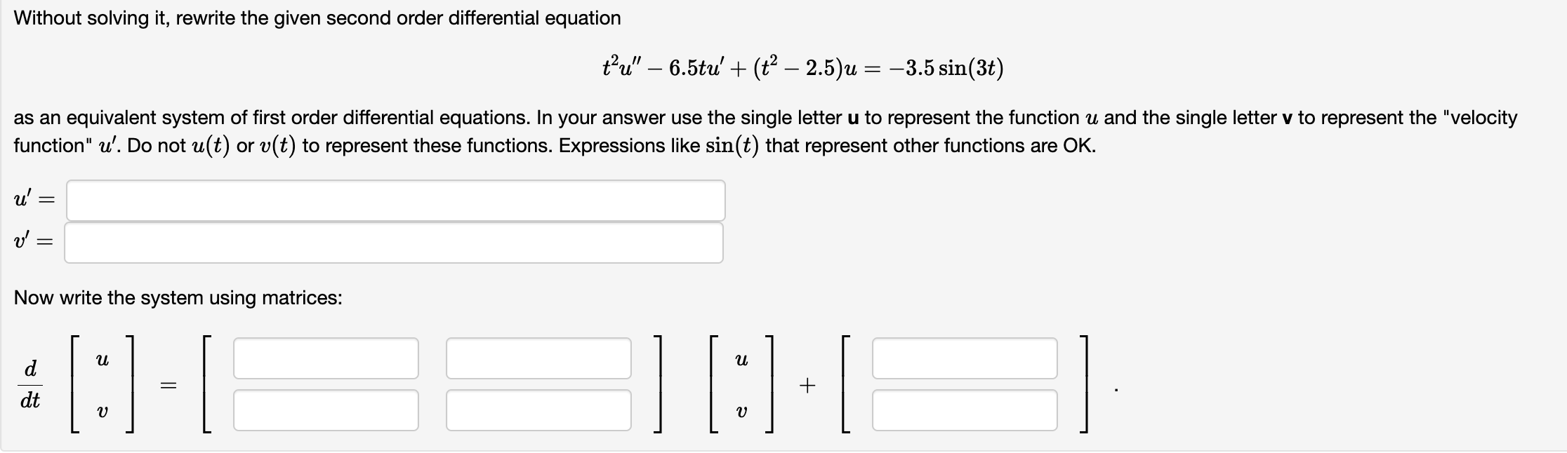 Solved Without solving it, rewrite the given second order | Chegg.com