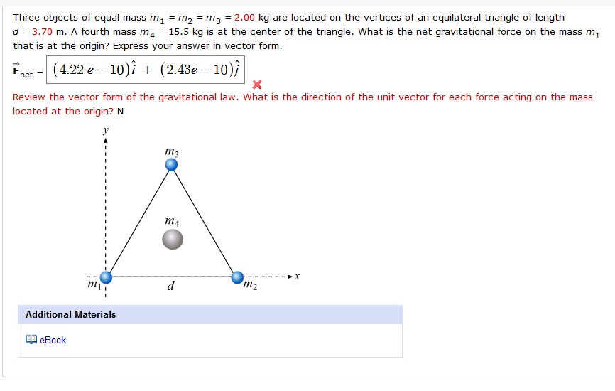 Solved Three objects of equal mass m = m = m3 = 2.00 kg are | Chegg.com