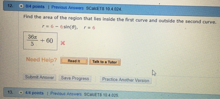 Solved 12. 0/4 points I Previous Answers SCalcET8 10.4.024 | Chegg.com