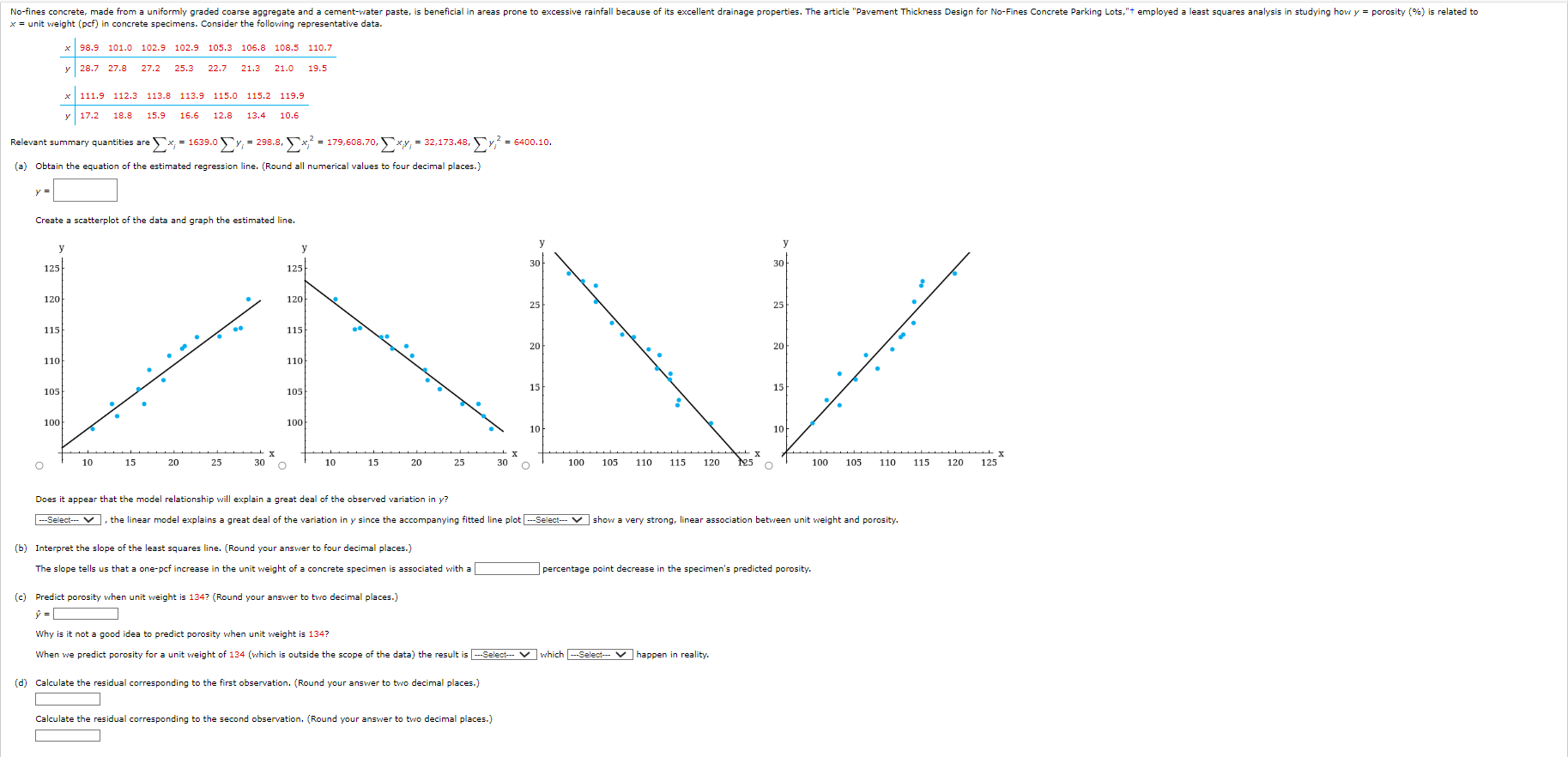 x= unit weight (pcf) in concrete specimens. Consider | Chegg.com