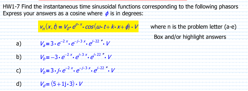 Solved HW1-7 Find the instantaneous time sinusoidal | Chegg.com