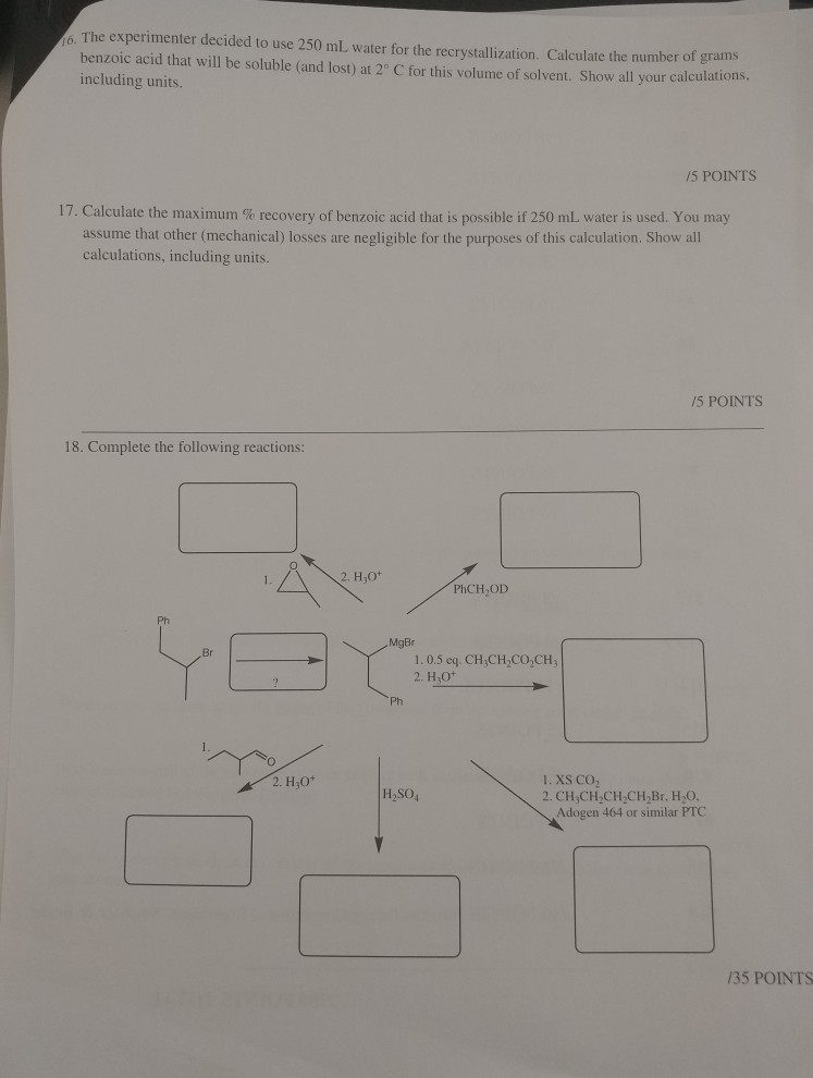 Solved 10. The 2019 CH 312 synthesis of benzoic acid was | Chegg.com