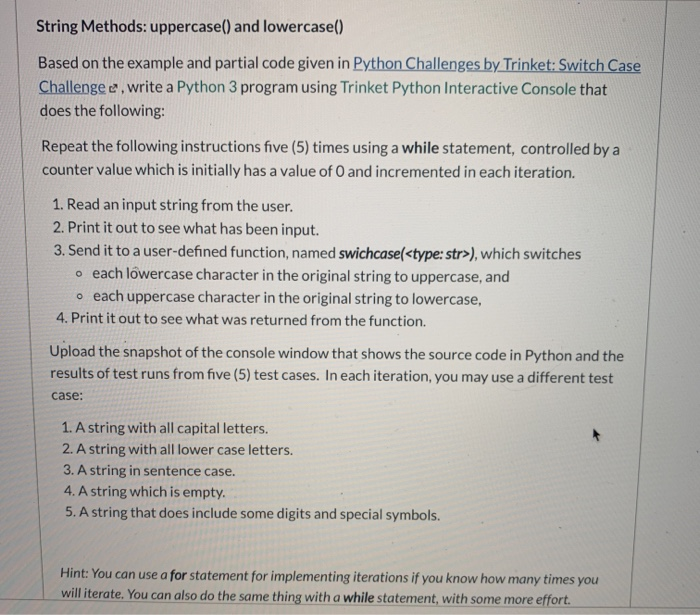 Solved String Methods: uppercase() and lowercase() Based on | Chegg.com