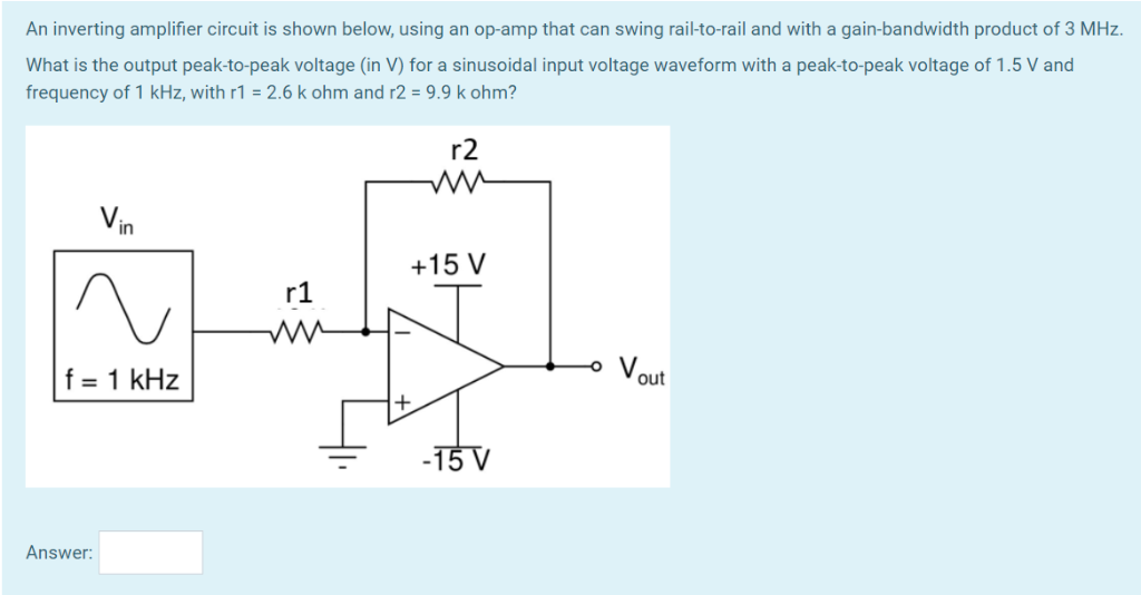 Solved An inverting amplifier circuit is shown below, using | Chegg.com