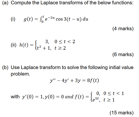 Solved a) Compute the Laplace transforms of the below | Chegg.com